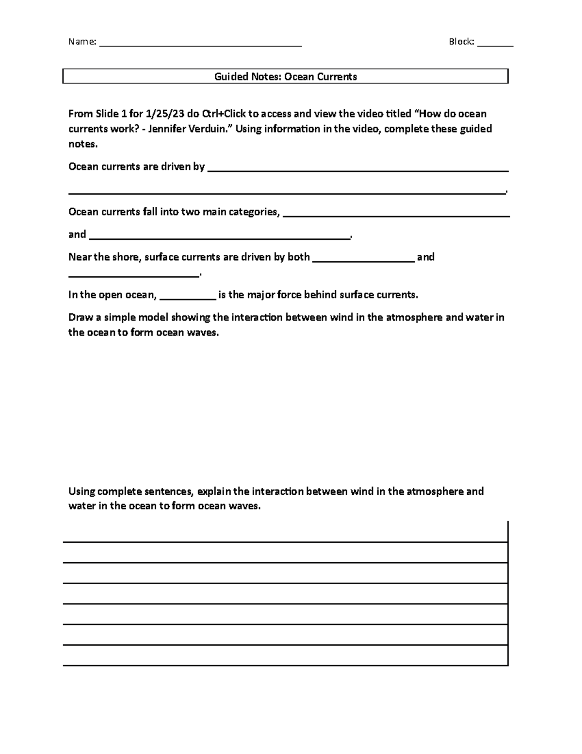 Guided Notes - Ocean Currents - Guided Notes: Ocean Currents From Slide ...