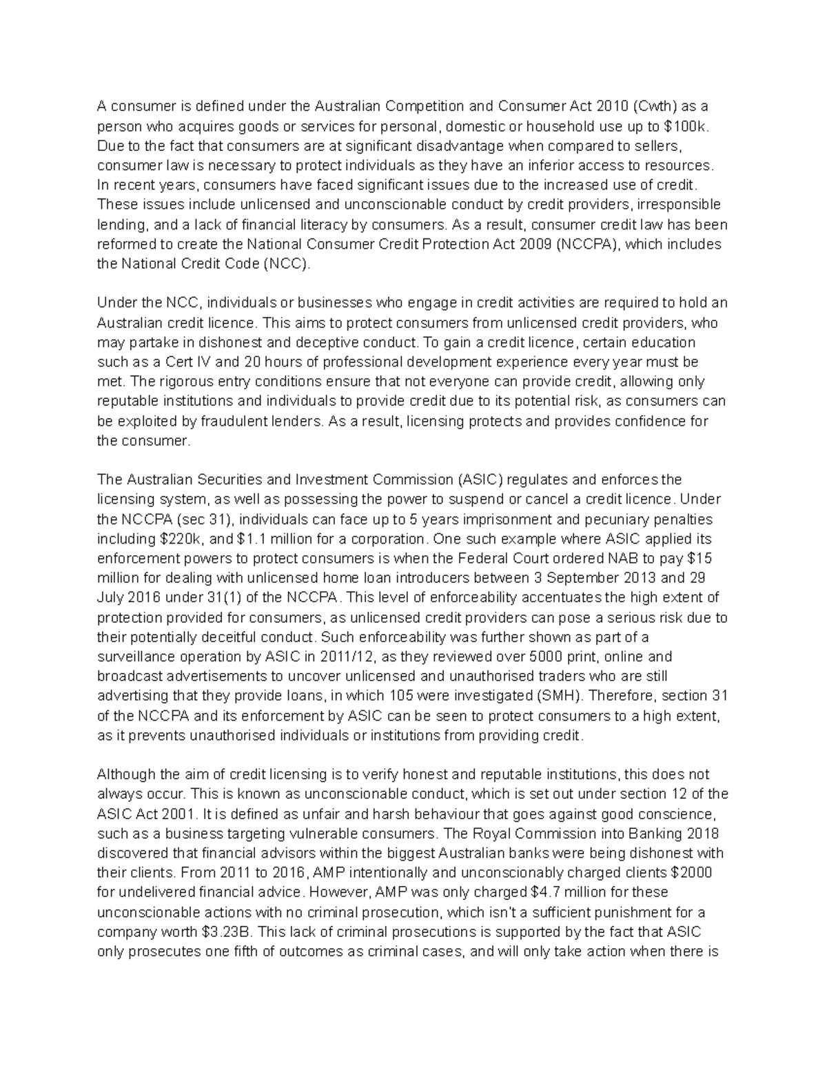 Consumers credit essay - A consumer is defined under the Australian ...