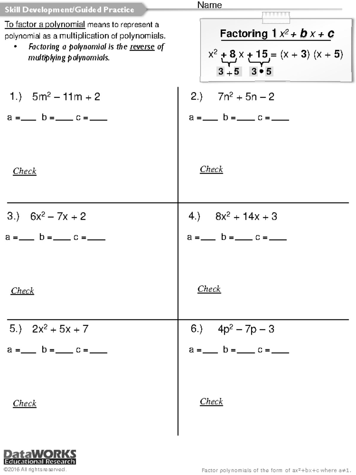 Factor polynomials of the form of ax2+bx+c where a≠1 student version ...