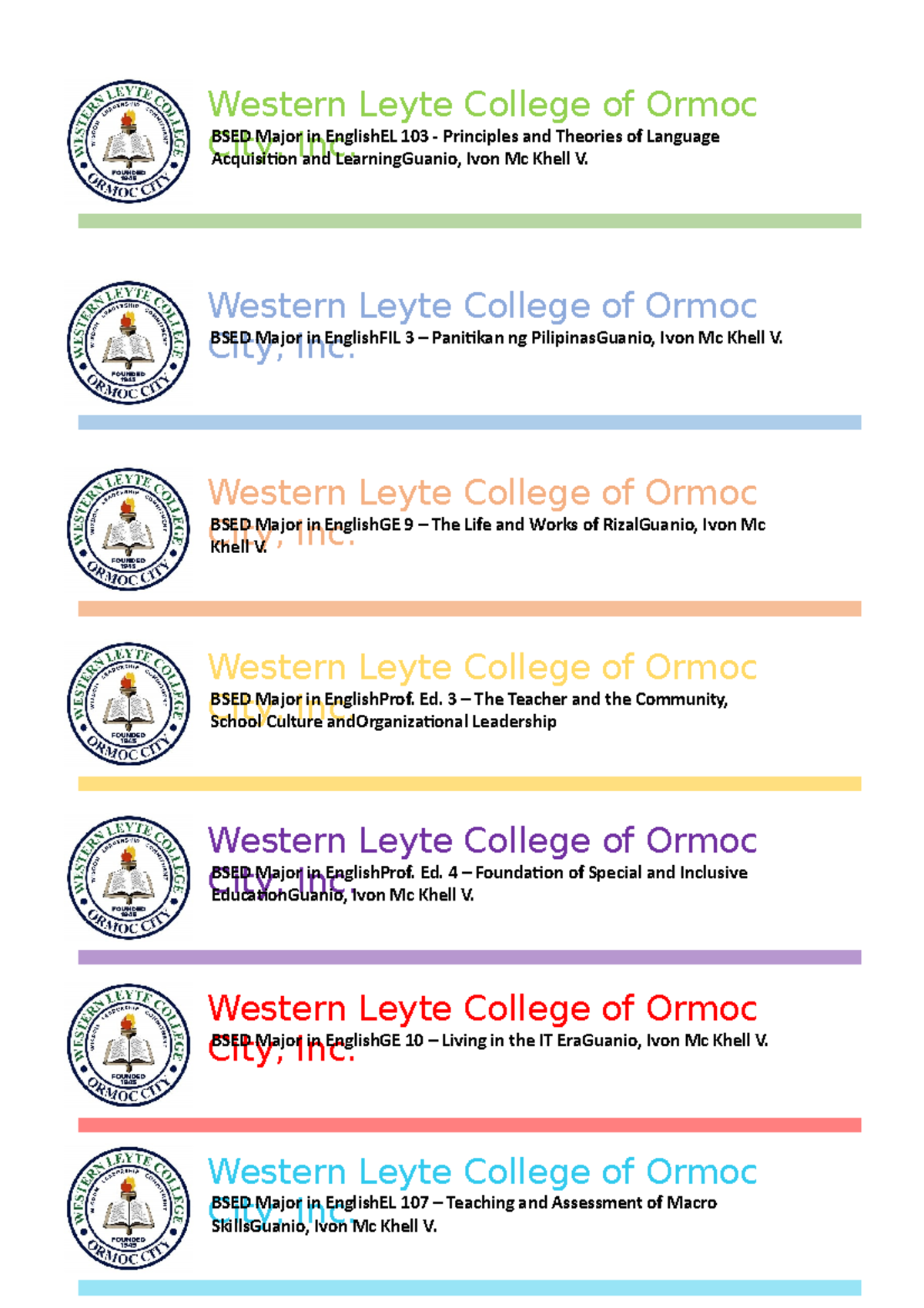Note Headers - A note header for you - Western Leyte College of Ormoc ...