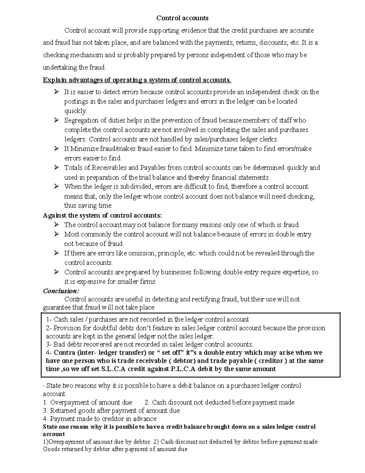 Control account notes - Control accounts Control account will provide ...