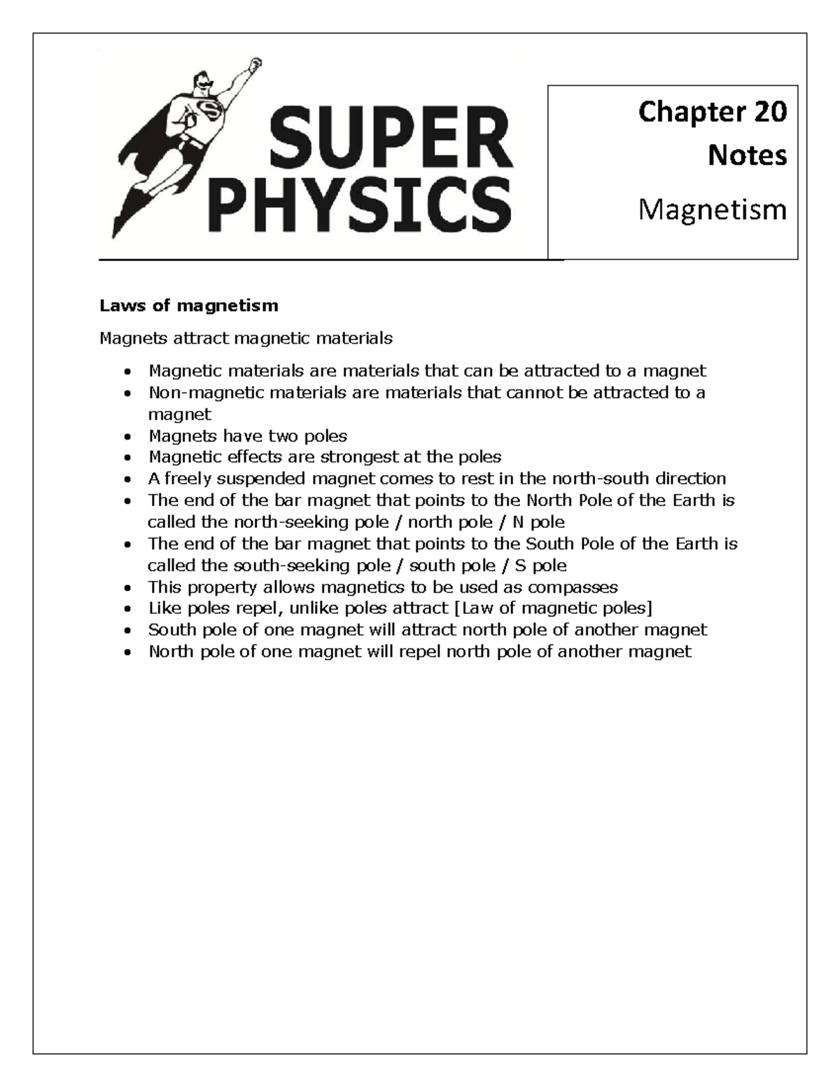 C20-Magnetism-compressed - _____ Chapter 20 Notes Magnetism Laws of ...