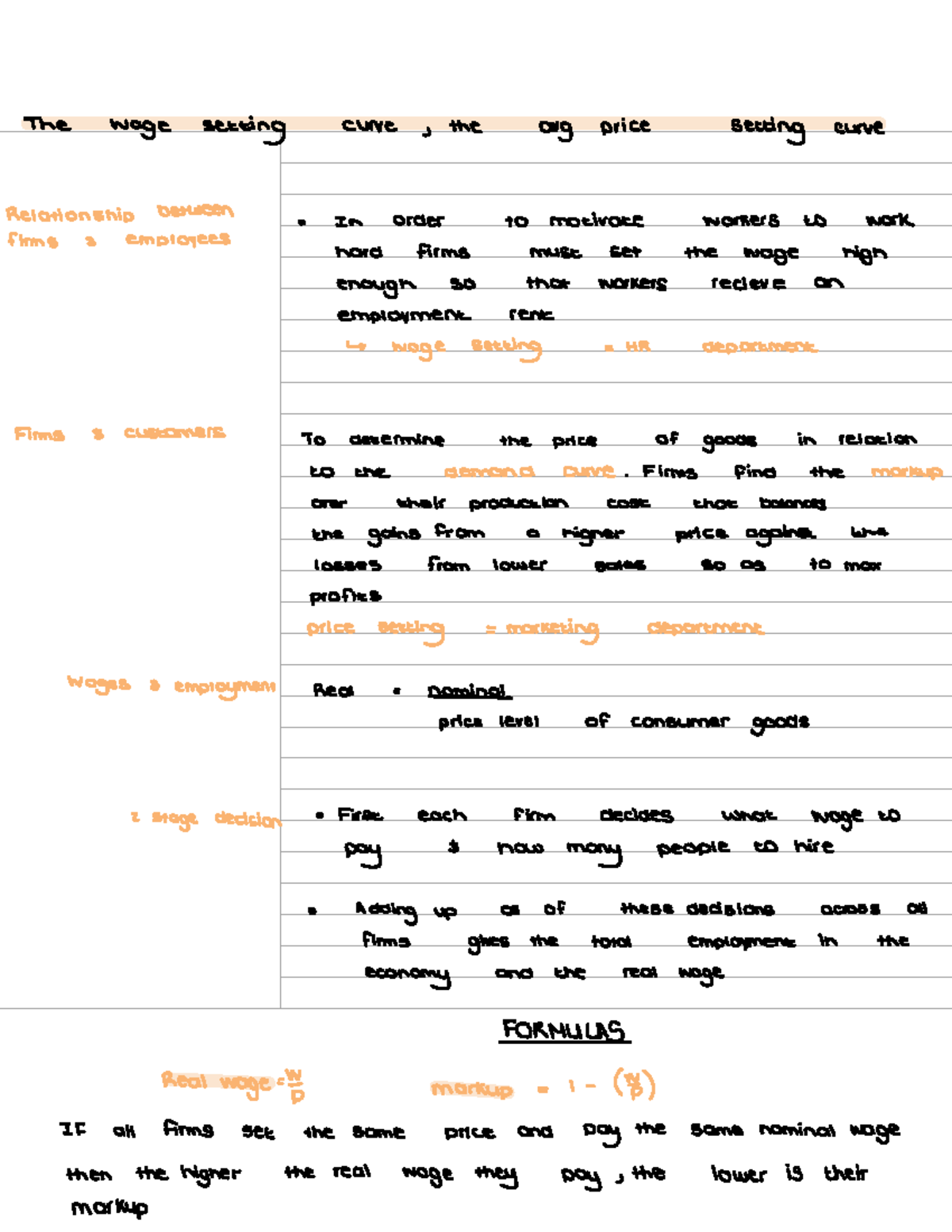 Notes - Chapter 9, The labour market - The wage setting curve the avg ...