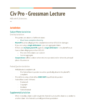 Civ Pro Outline - CIV PRO II – FINAL OUTLINE 1. Introduction 2. Subject ...