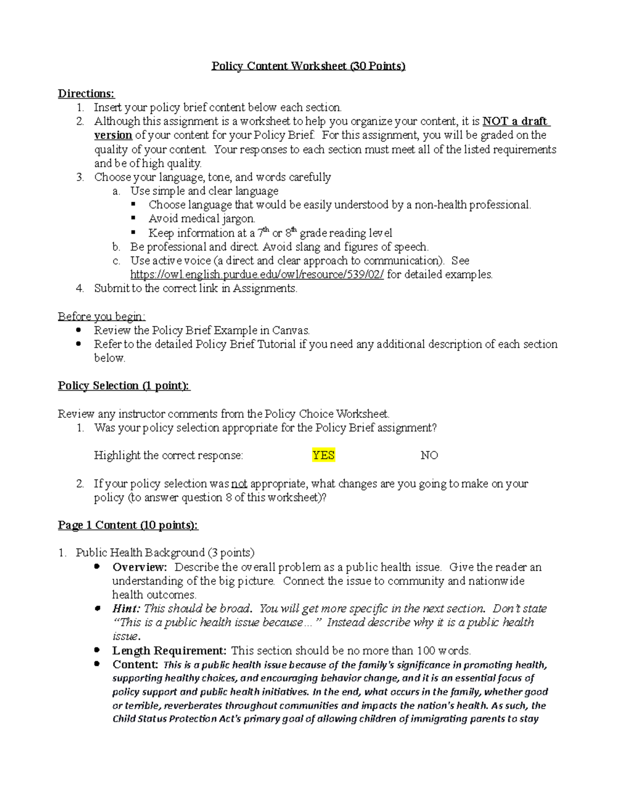 Policy Content Wkst updated 2021 Steve - Policy Content Worksheet (30 ...