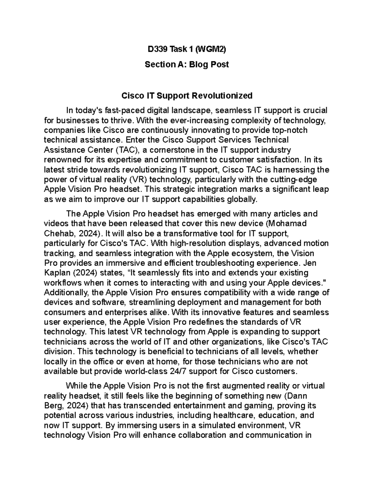 D339 Task 1 - IT Support Revolutionized (Blog Post) - D339 Task 1 (WGM2 ...