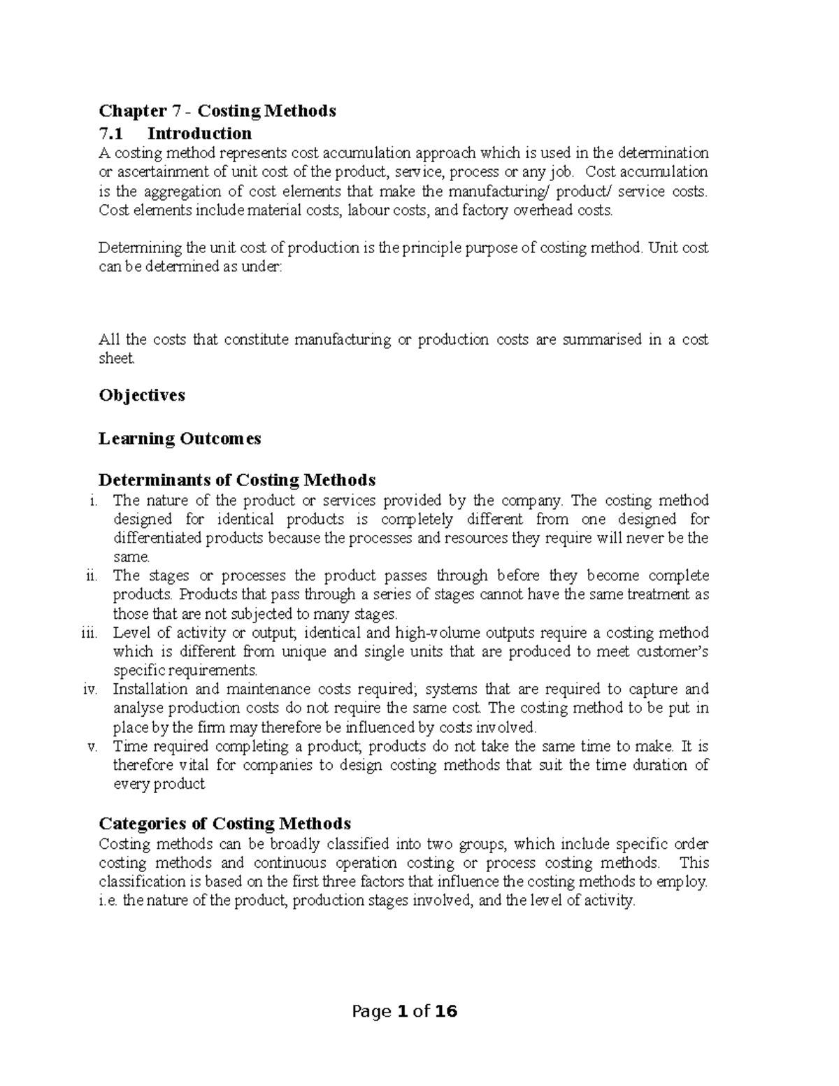 Chapter 7 - Costing Methods - Chapter 7 - Costing Methods 7 ...