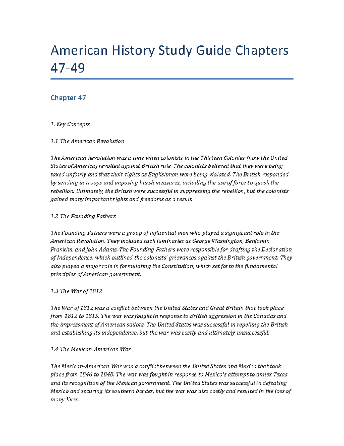 American History Study Guide Chapters 47-49 - American History Study ...