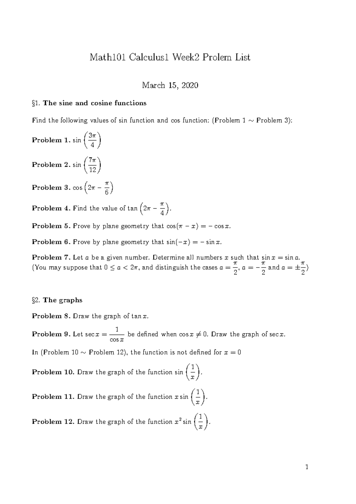 Week 2 (calculus 1) - Practice Problem 2 - Math101 Calculus1 Week2 ...