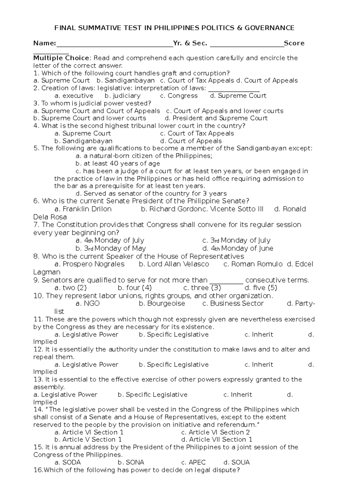 Final Summative Test in PPG - FINAL SUMMATIVE TEST IN PHILIPPINES ...