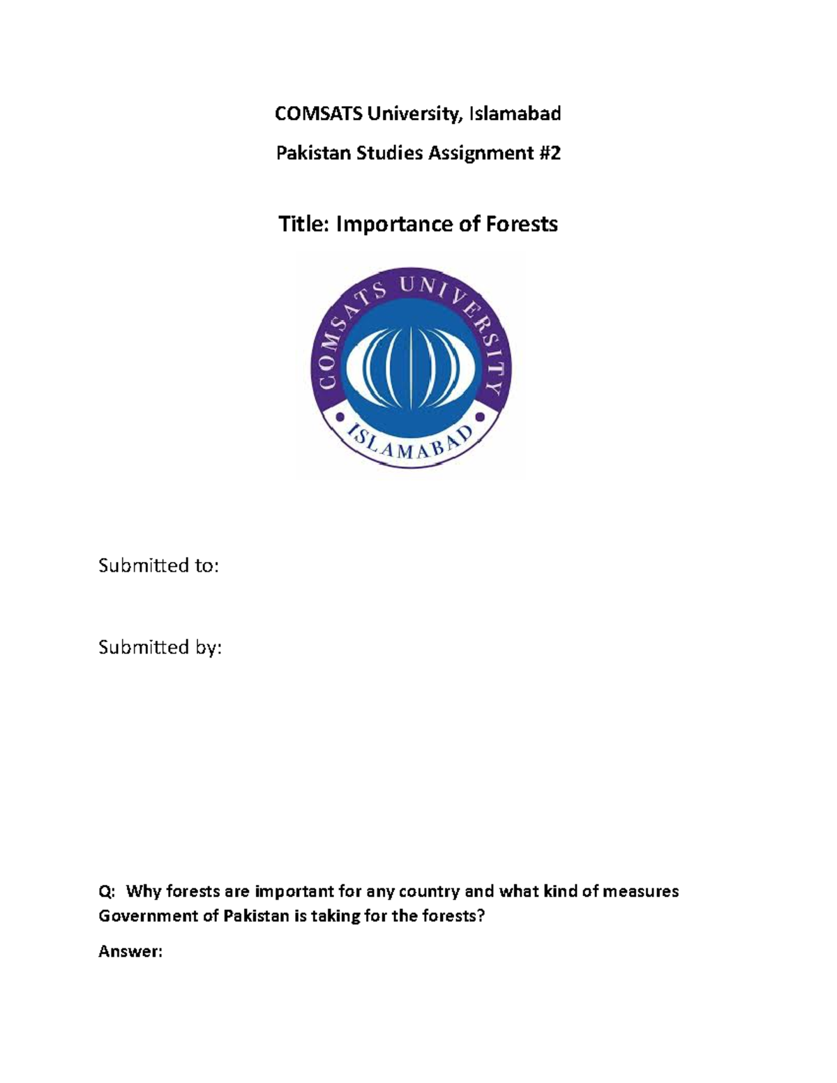 Pak Studies Assignment 2 - COMSATS University, Islamabad Pakistan ...