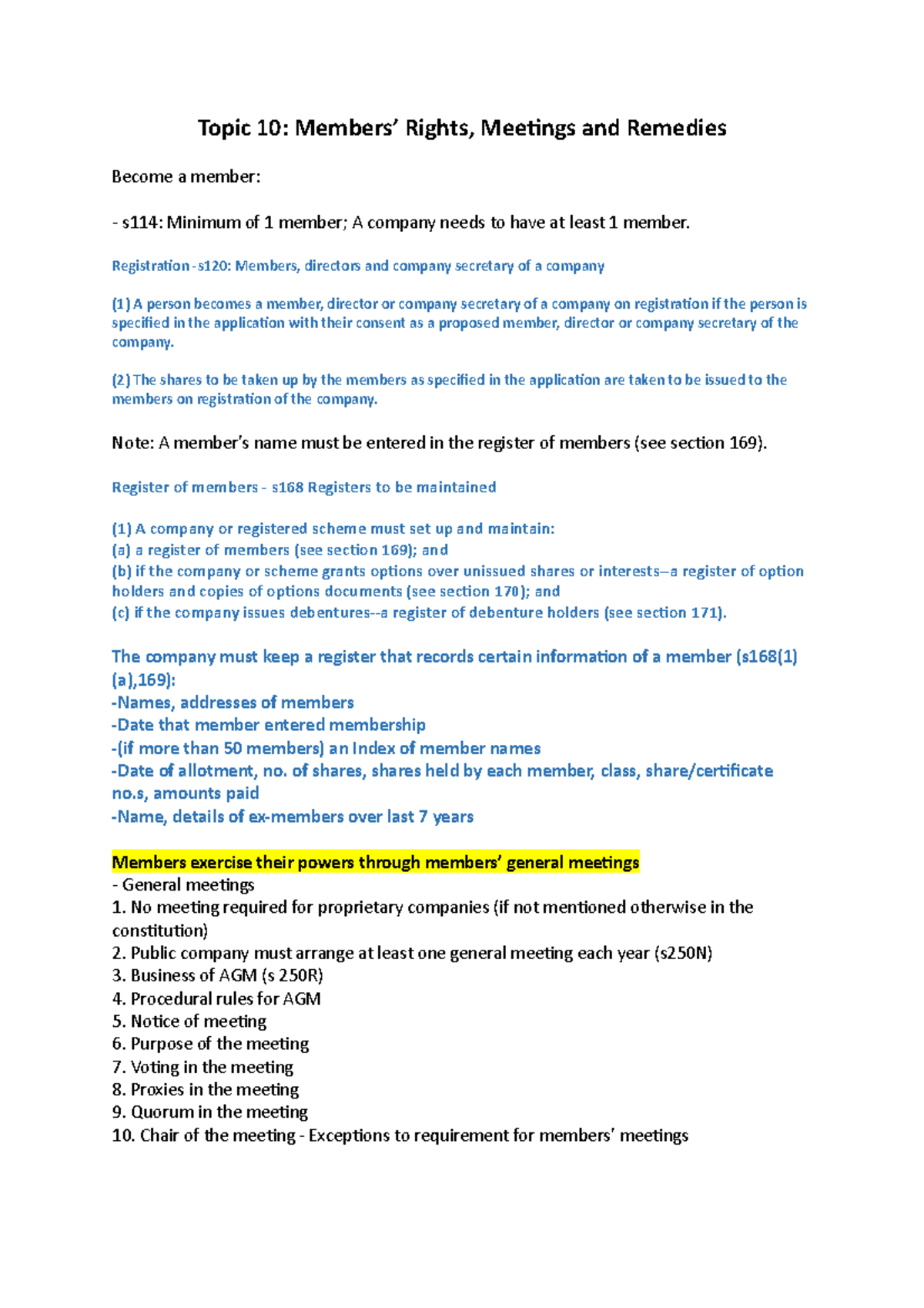 Members’ Rights, Meetings and Remedies - Registration -s120: Members ...