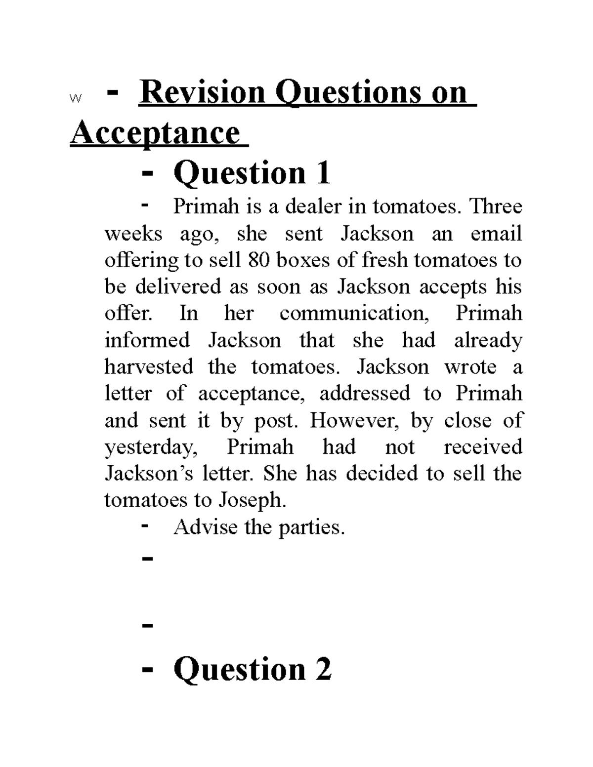 Revision Questions on Acceptance copy - W ⁃ Revision Questions on ...
