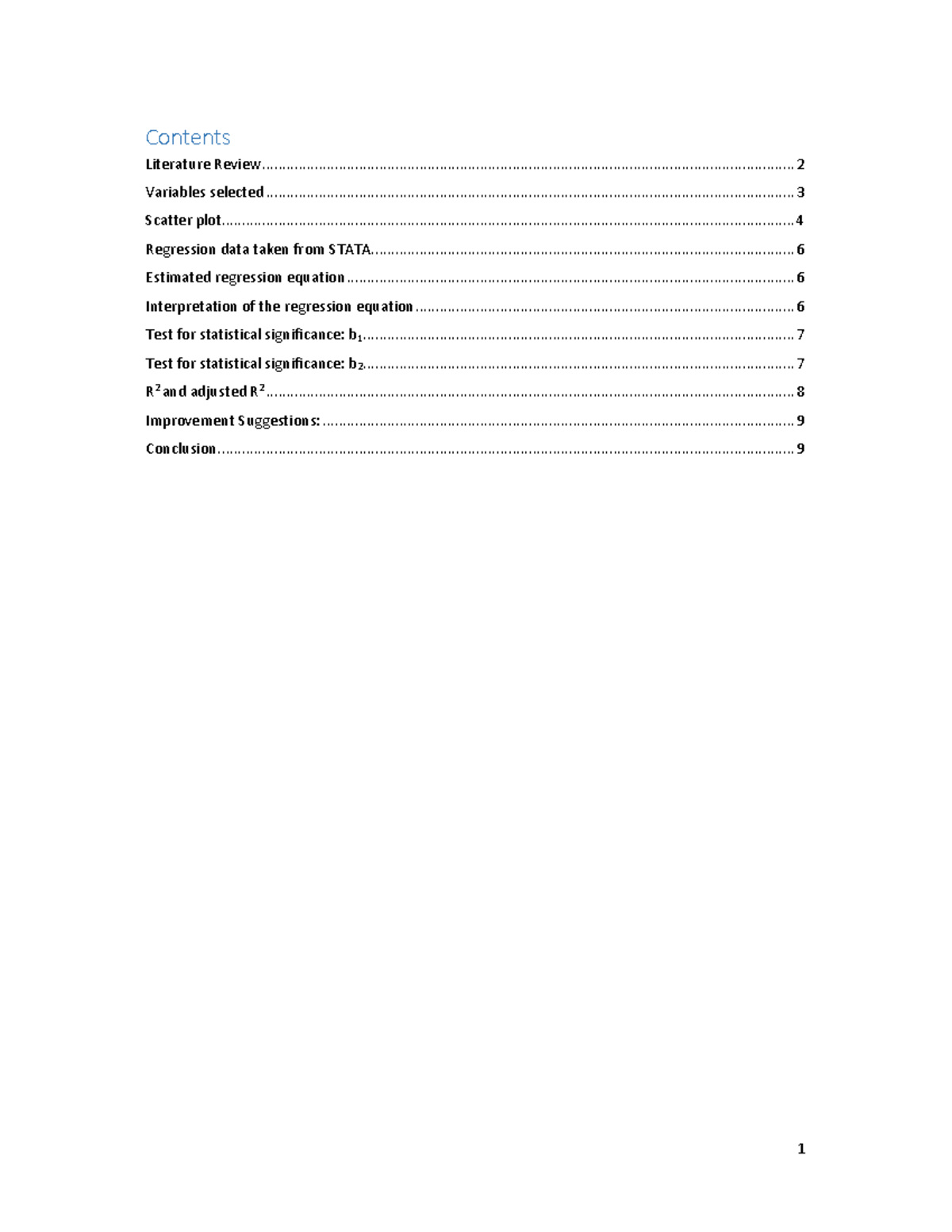 Regression Analysis Final Warning Tt Undefined Function 32 Contents Literature Review