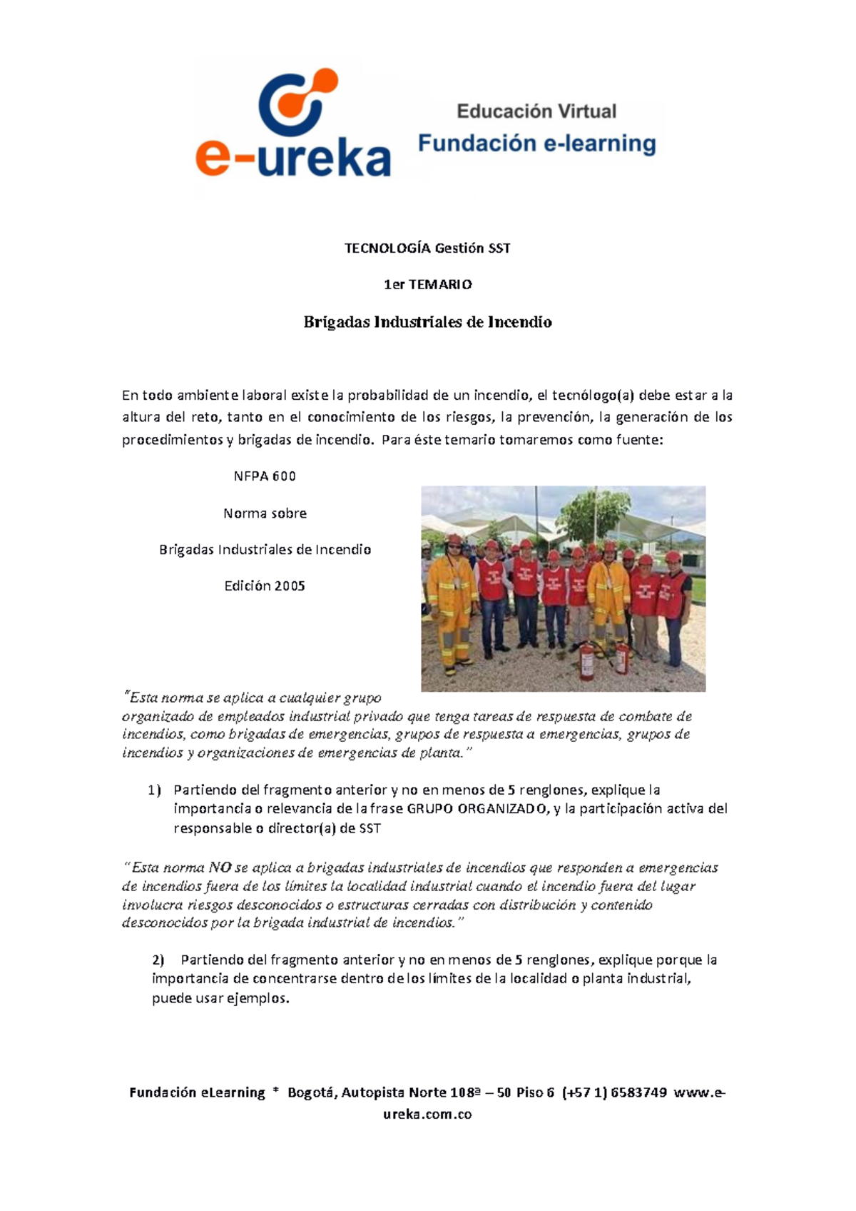 1er Temario Tecnologia Gestion SST - Fundación eLearning * Bogotá ...