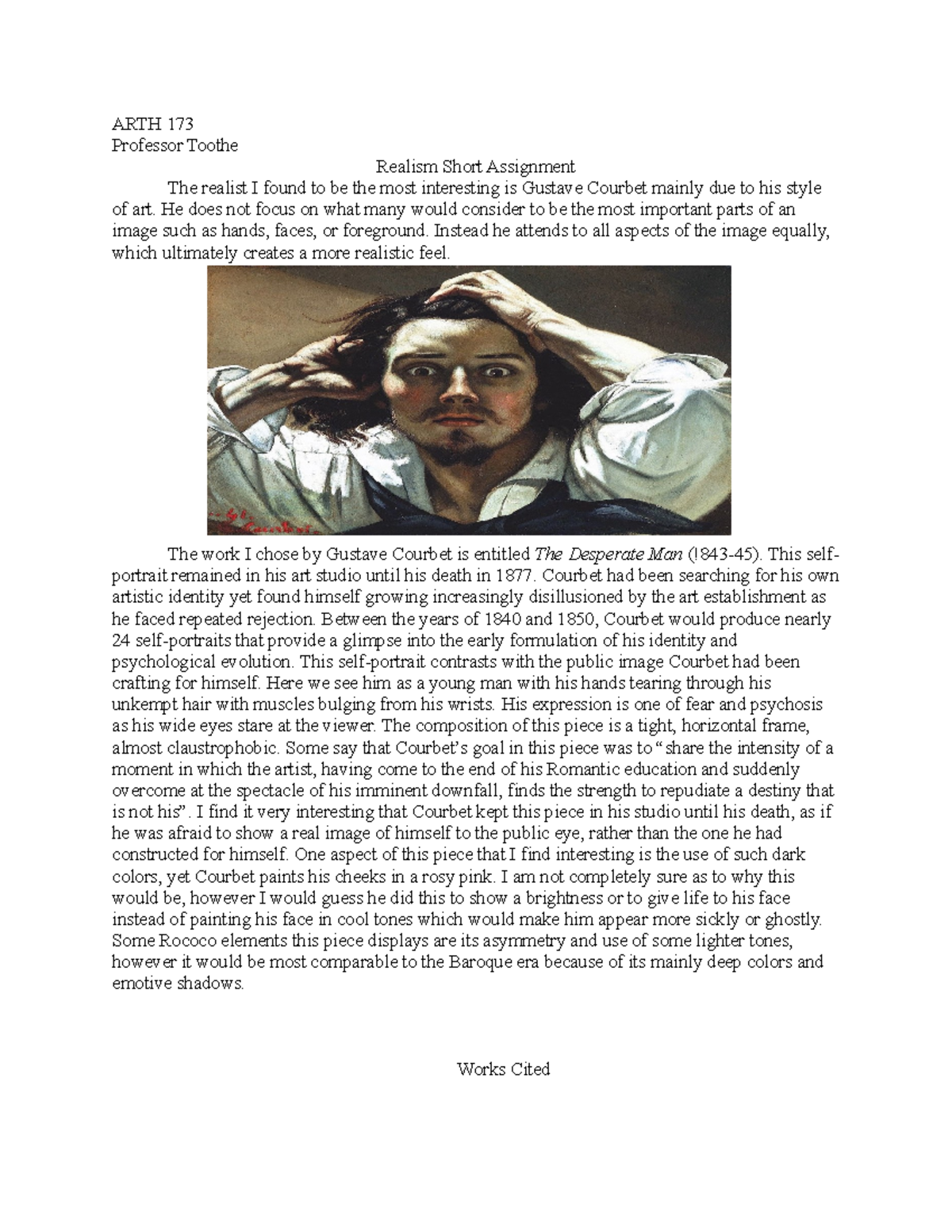 Art History Realism Assignment - ARTH 173 Professor Toothe Realism ...