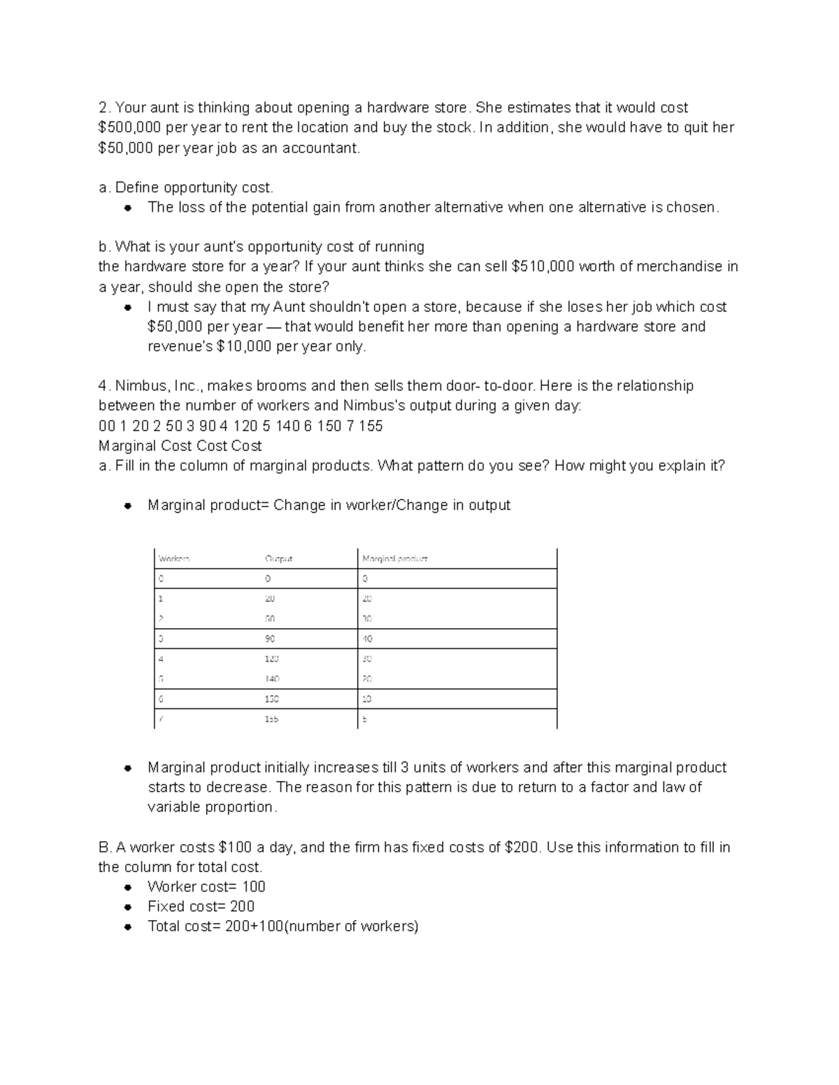Assignment in Economics - Cost of Production in Market - Financial ...