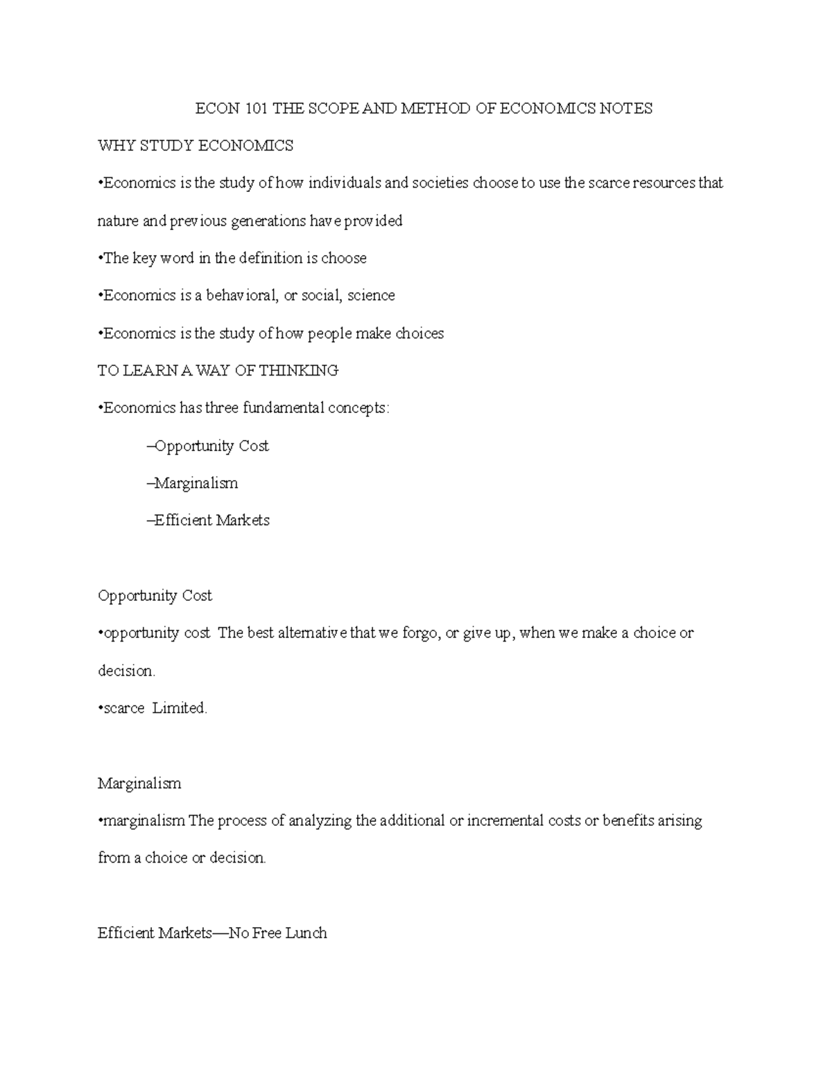 ECON 101 THE Scope AND Method OF Economics Notes - ECON 101 THE SCOPE ...