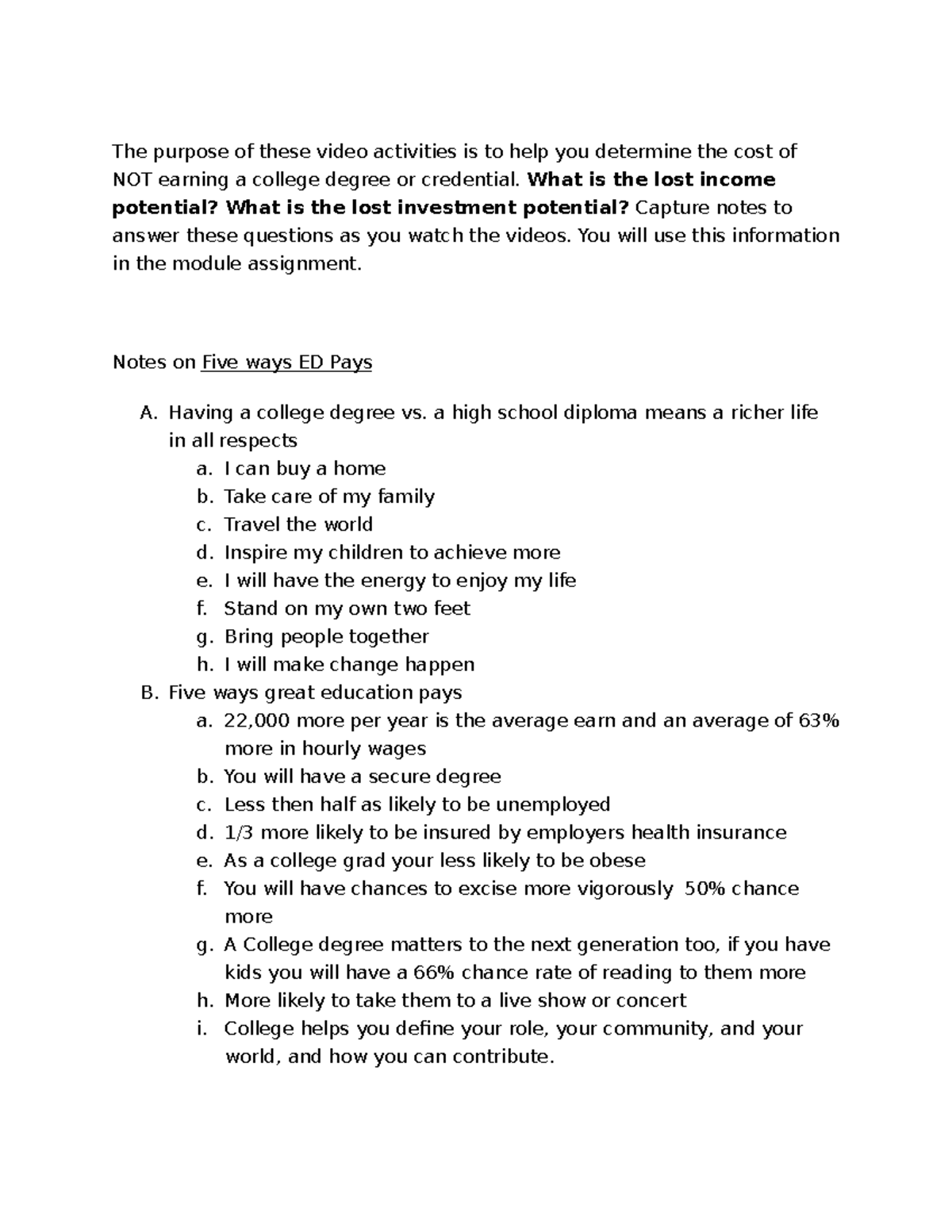 Notes on the websites - The purpose of these video activities is to ...
