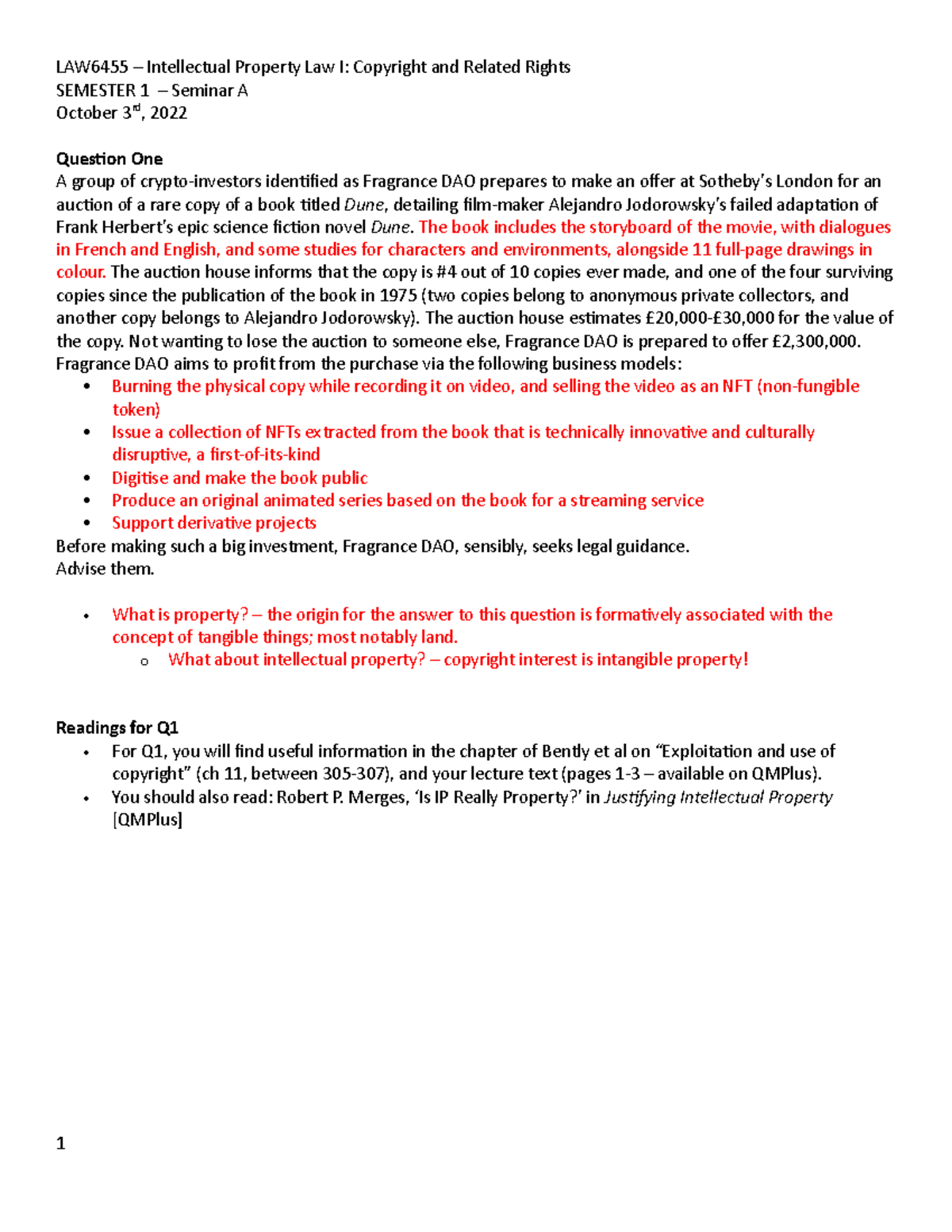 IPSeminar A - LAW6455 – Intellectual Property Law I: Copyright and ...
