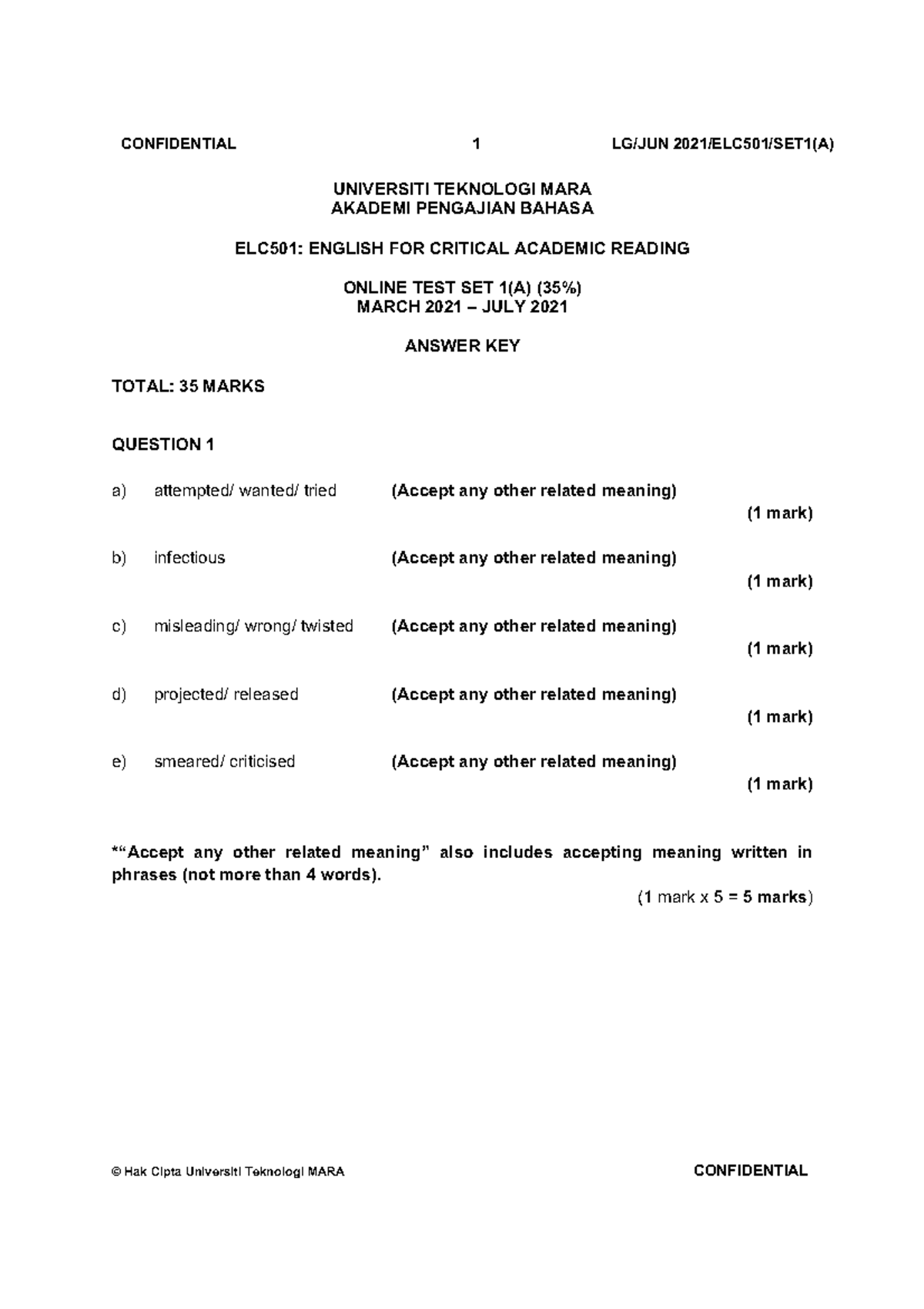 ELC501 AK JUN2021 - SUB SET 1(A) - UNIVERSITI TEKNOLOGI MARA AKADEMI ...