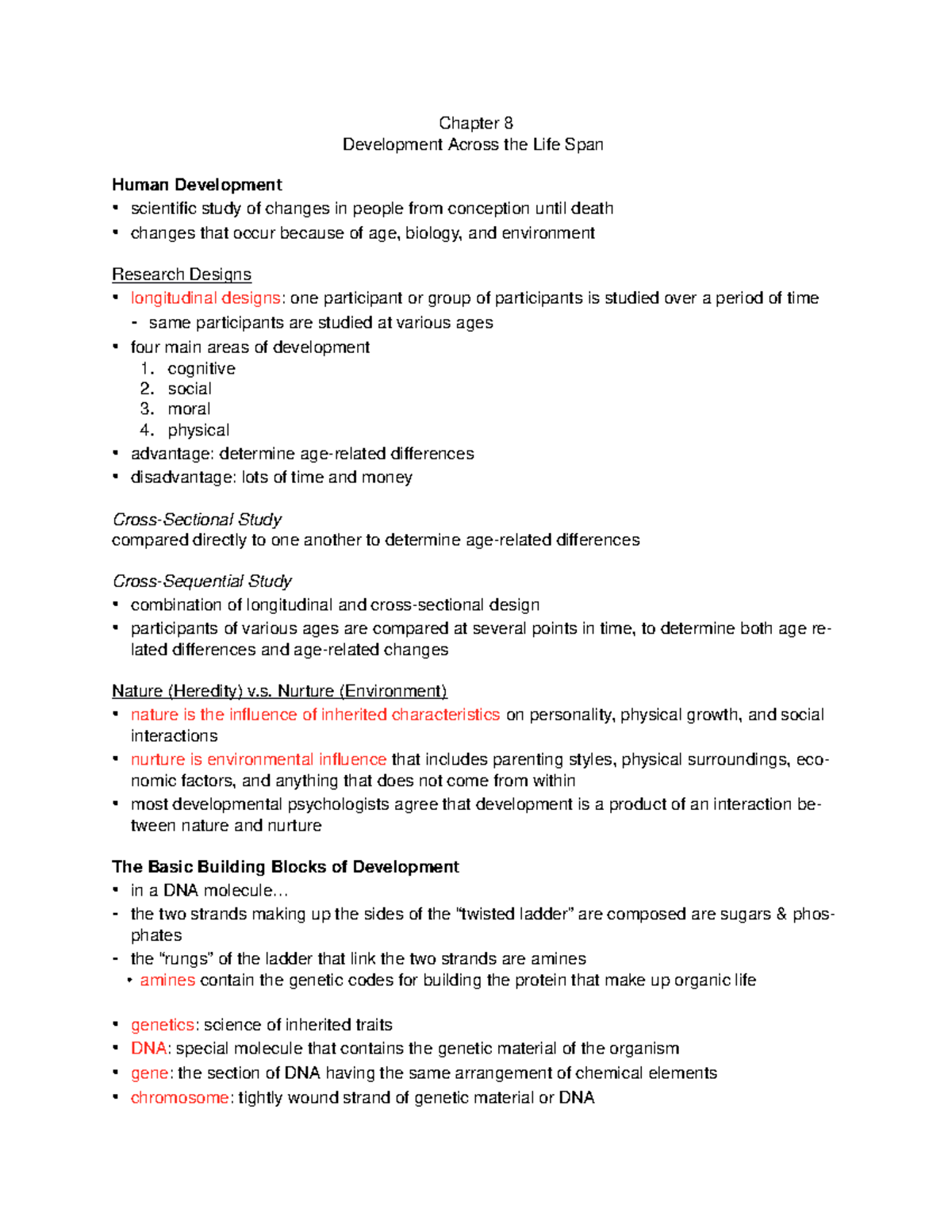 Chapter 8- Development Across the Life Span - Chapter 8 Development ...