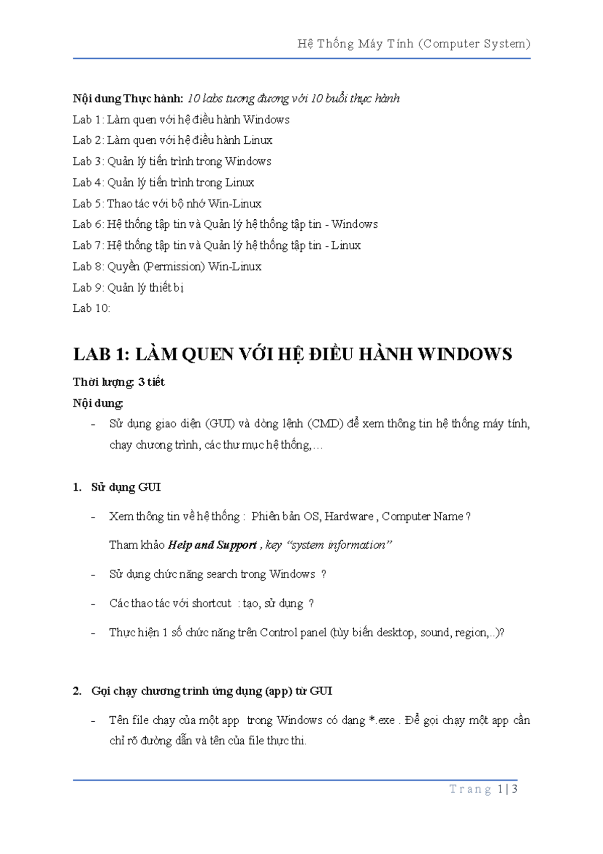 Lab1 lam quen voi hdh Windows - Hệ thống máy tính - Studocu