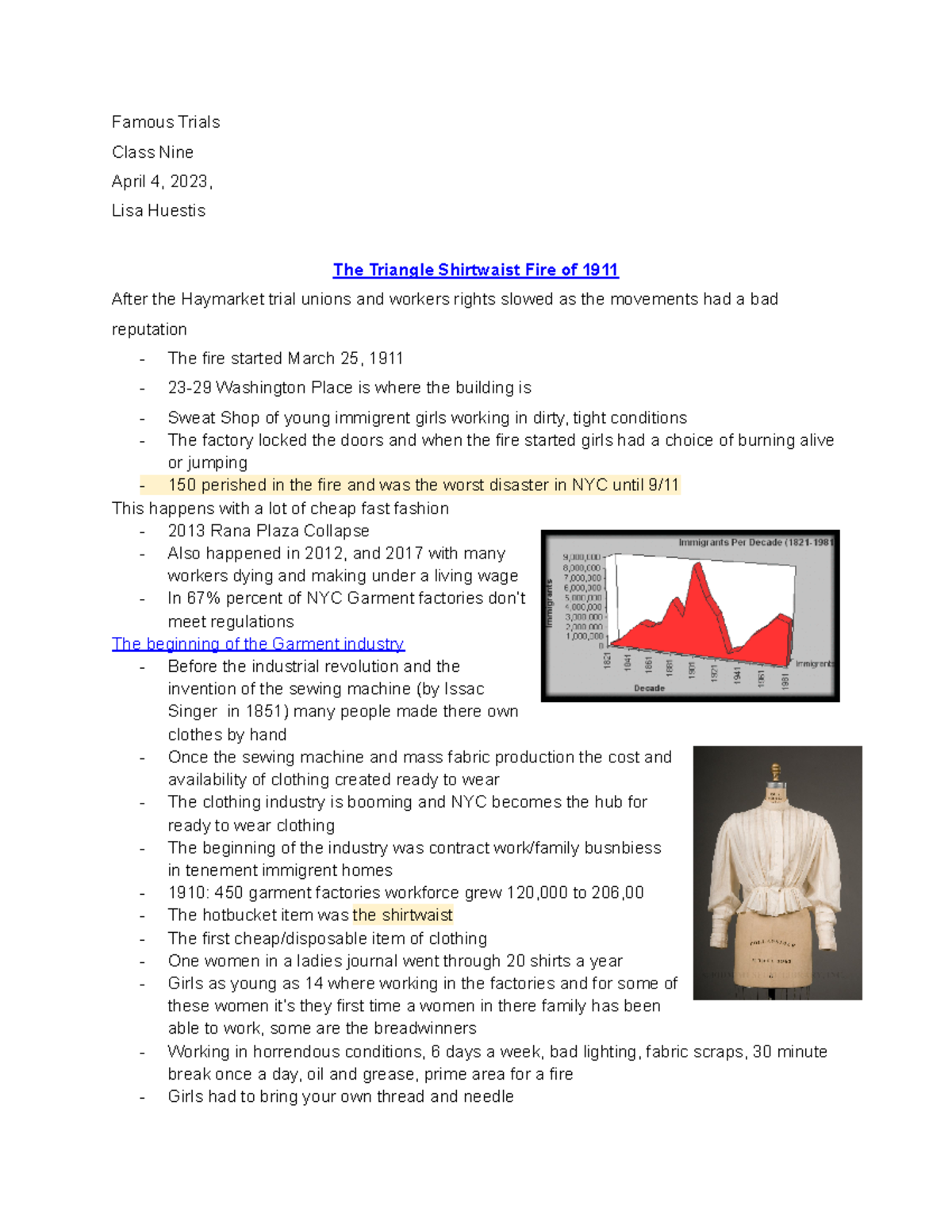 Famous trials: class 10-triangle fire - Famous Trials Class Nine April ...