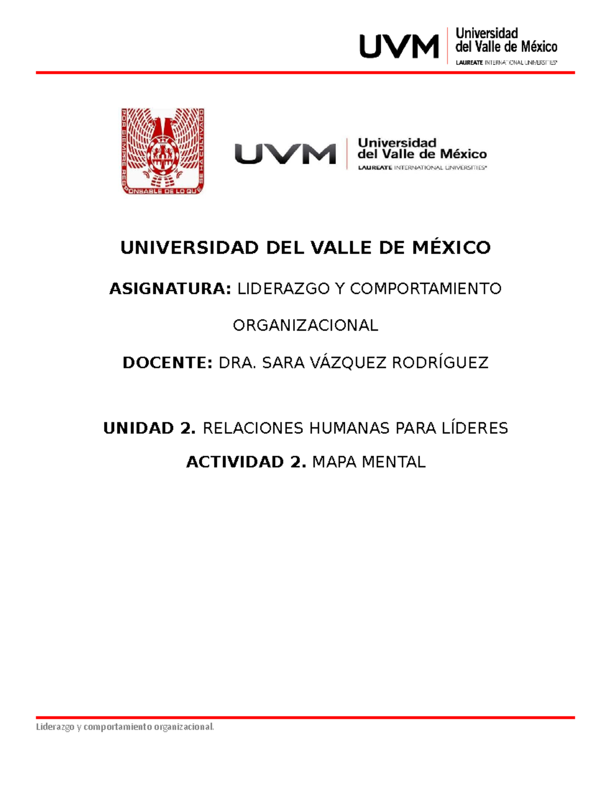 ACTIVIDAD 2. MAPA MENTAL - UNIVERSIDAD DEL VALLE DE MÉXICO ASIGNATURA: LIDERAZGO Y ...