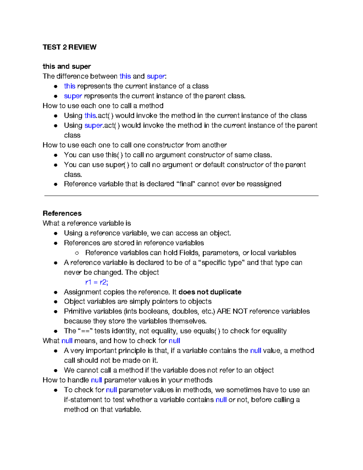 CS 1114-Test 2-Notes - TEST 2 REVIEW this and super The difference ...