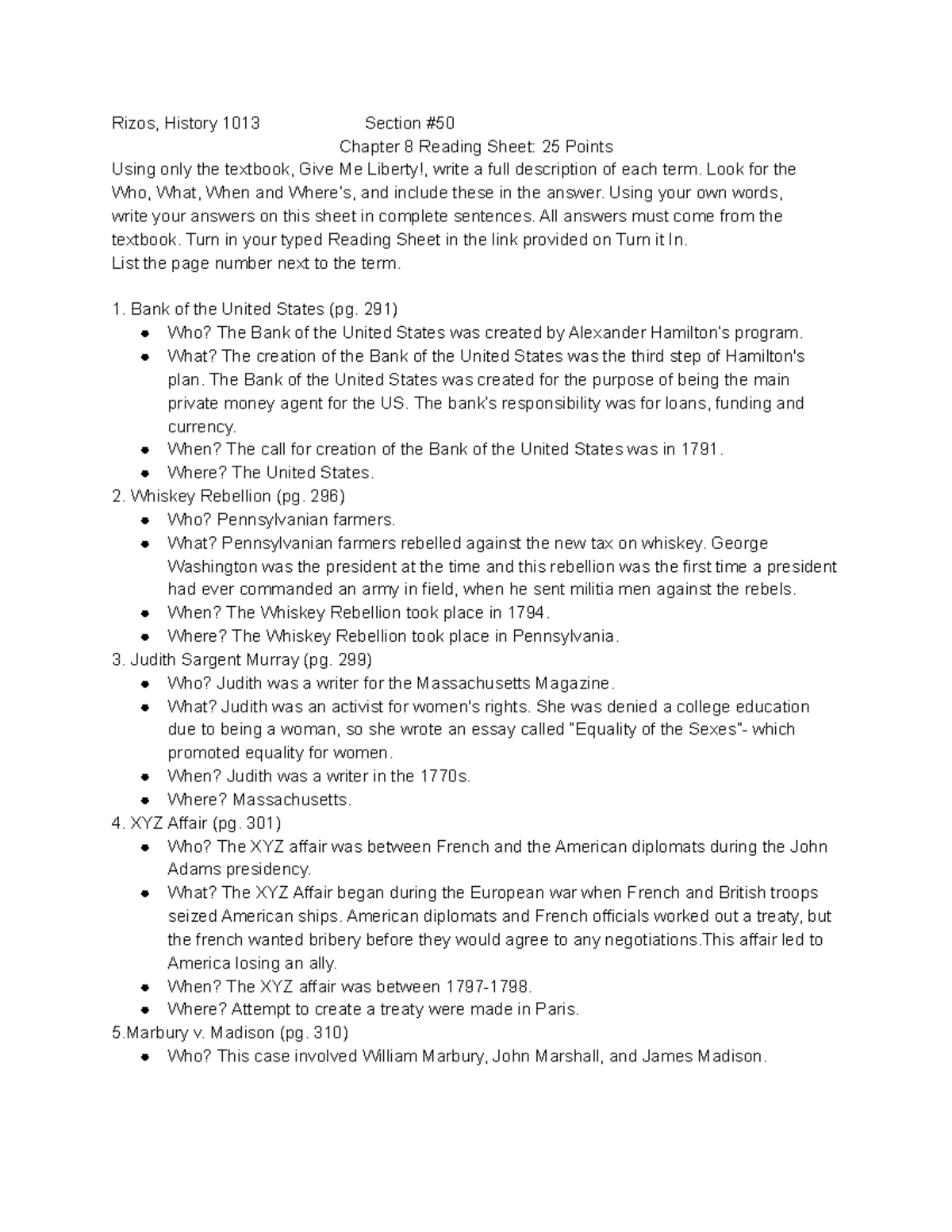 Rs 8 assignment - Rizos, History 1013 Section # Chapter 8 Reading Sheet ...