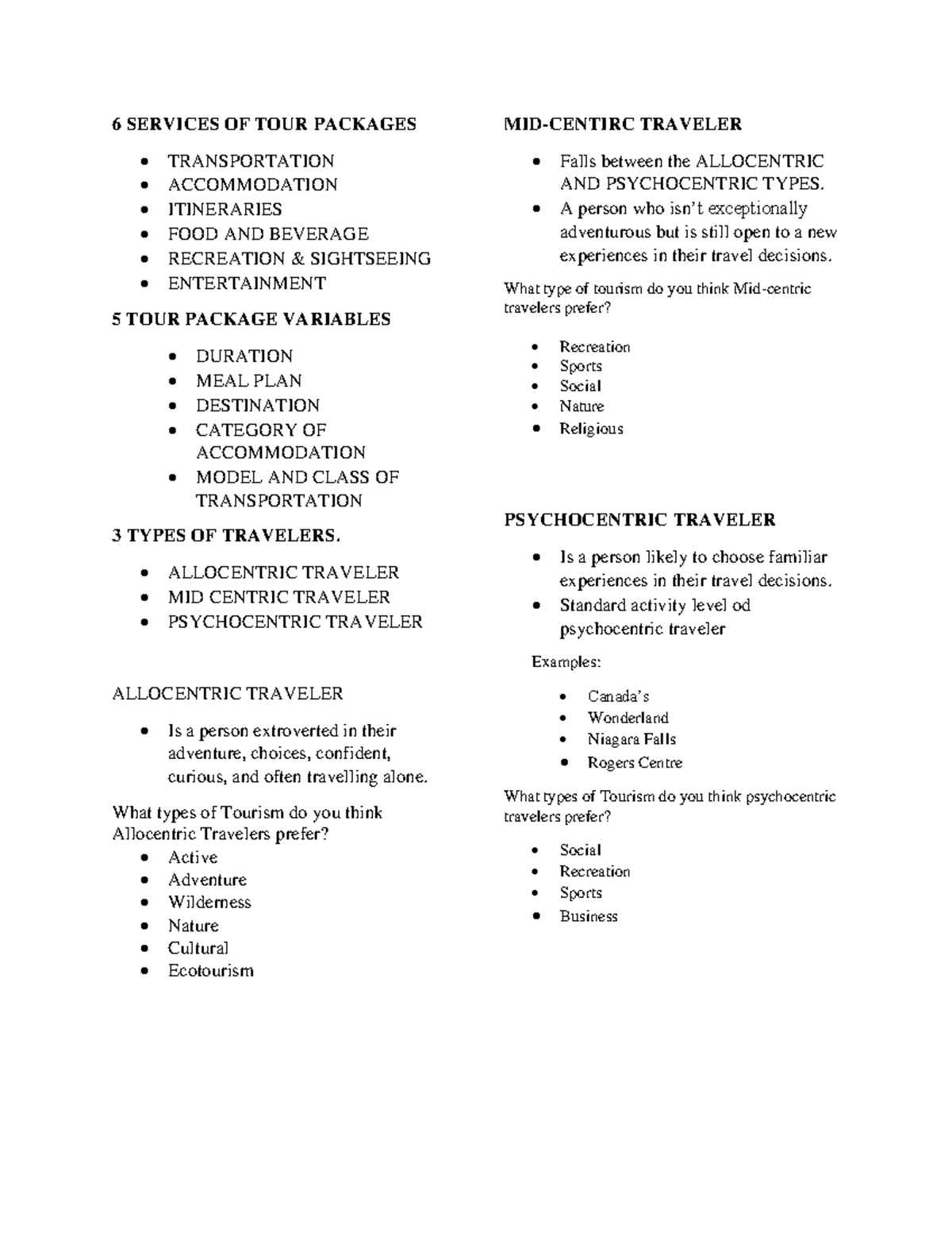 6 Services OF TOUR Packages - 6 SERVICES OF TOUR PACKAGES ...