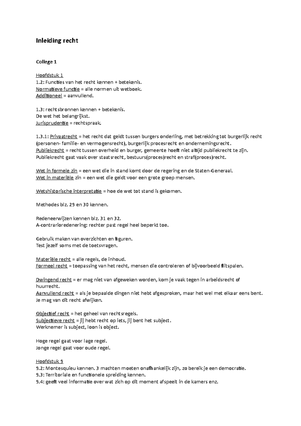 Inleiding recht aantekeningen - Inleiding recht College 1 Hoofdstuk 1 1 ...