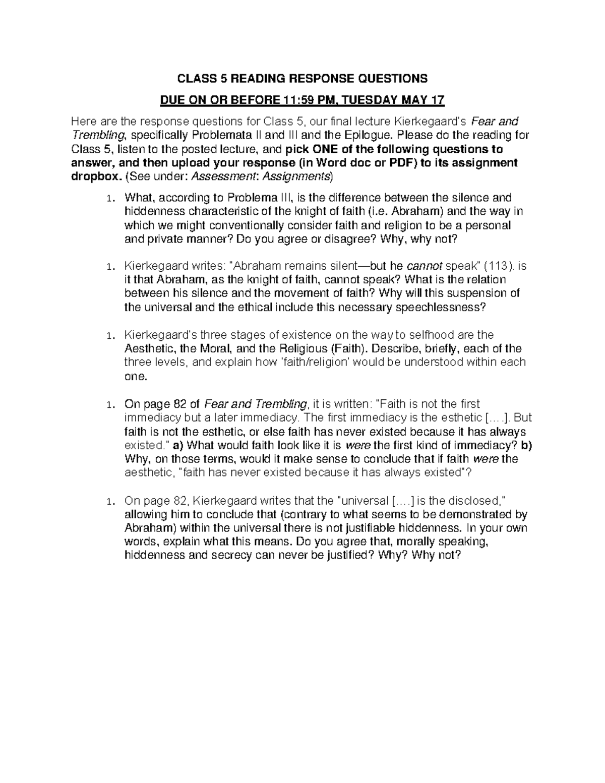 Class 5 Reading Response Questions (Problemata II and III) - CLASS 5 READING RESPONSE QUESTIONS ...