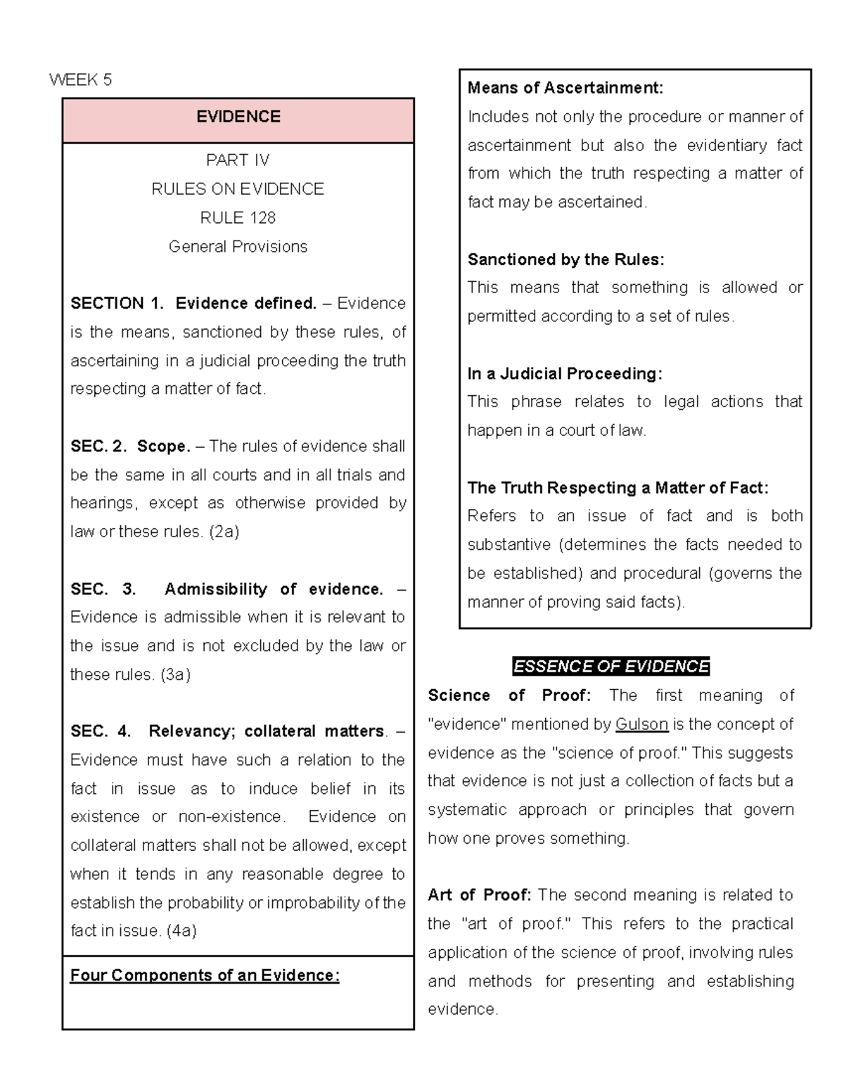 Retail Trade Law - WEEK 5 EVIDENCE PART IV RULES ON EVIDENCE RULE 128 ...