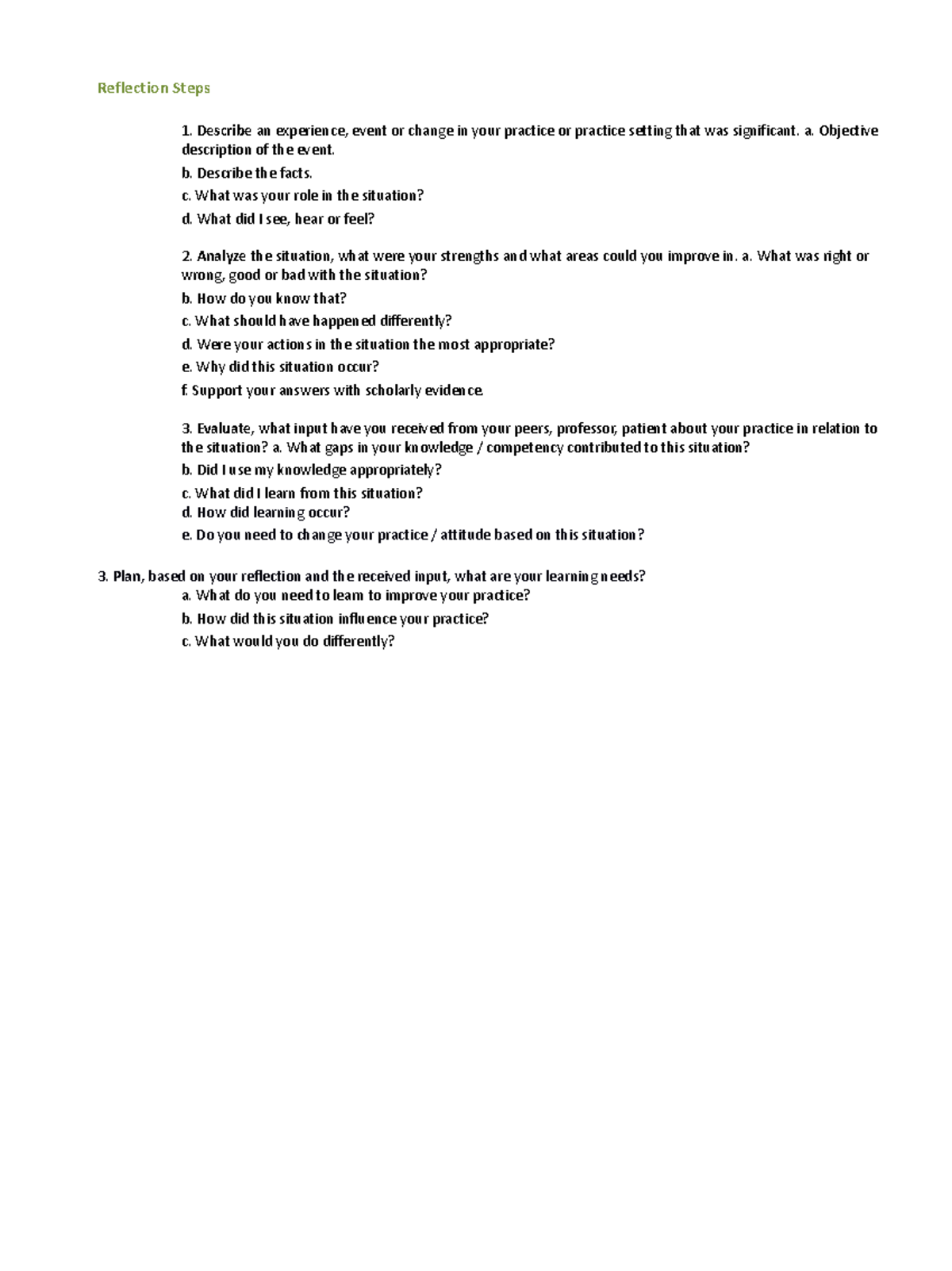 Reflection Process Steps - Reflection Steps Describe an experience ...