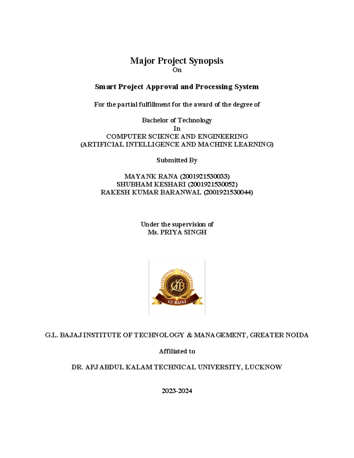 Synopsis major - good - Major Project Synopsis ####### On Smart Project ...