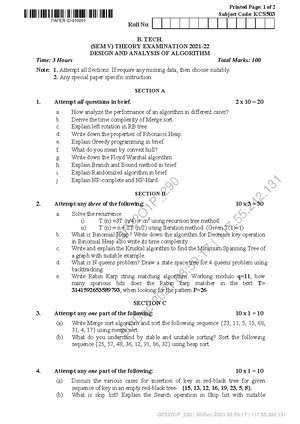 DAA Syllabus NEP - DESIGN AND ANALYSIS OF ALGORITHMS A. OVERVIEW OF THE COURSE: Name of Course ...