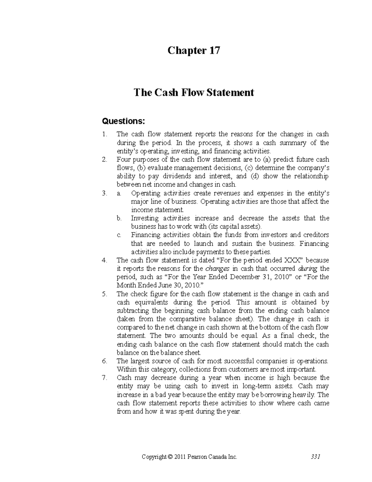 Chapter 17A Answers - Chapter 17 The Cash Flow Statement Questions: The ...