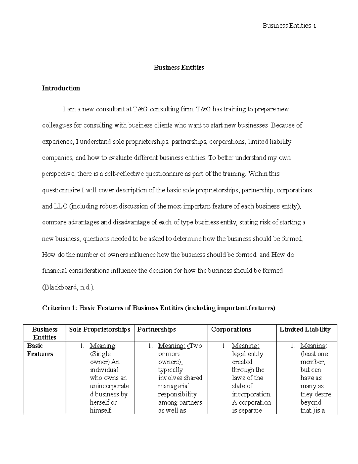 Deliverable 1 - Business Entities - Business Entities Introduction I am ...