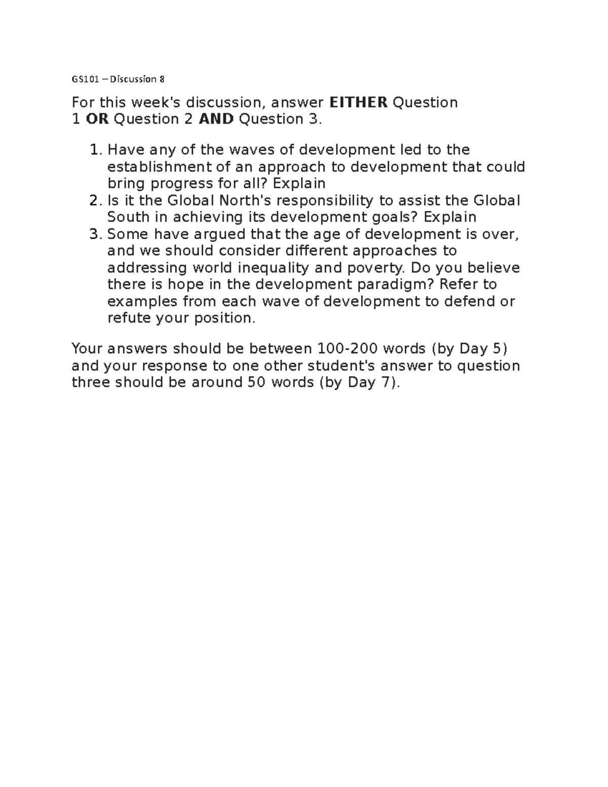 GS101- Discussion 8 - GS101 – Discussion 8 For this week's discussion ...