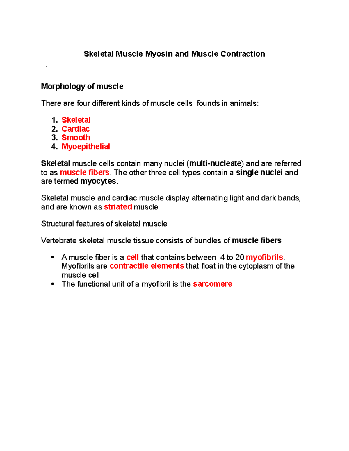 Biochemistry of Muscles - Skeletal Muscle Myosin and Muscle Contraction ...