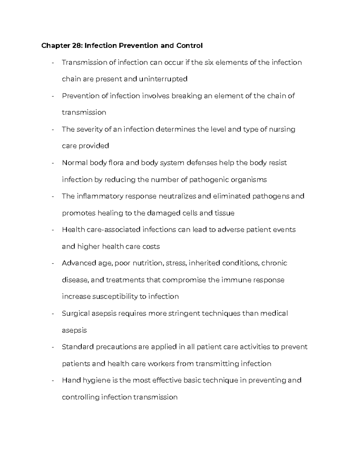 Ch 27, 28 and 39 - Chapter 28: Infection Prevention and Control ...