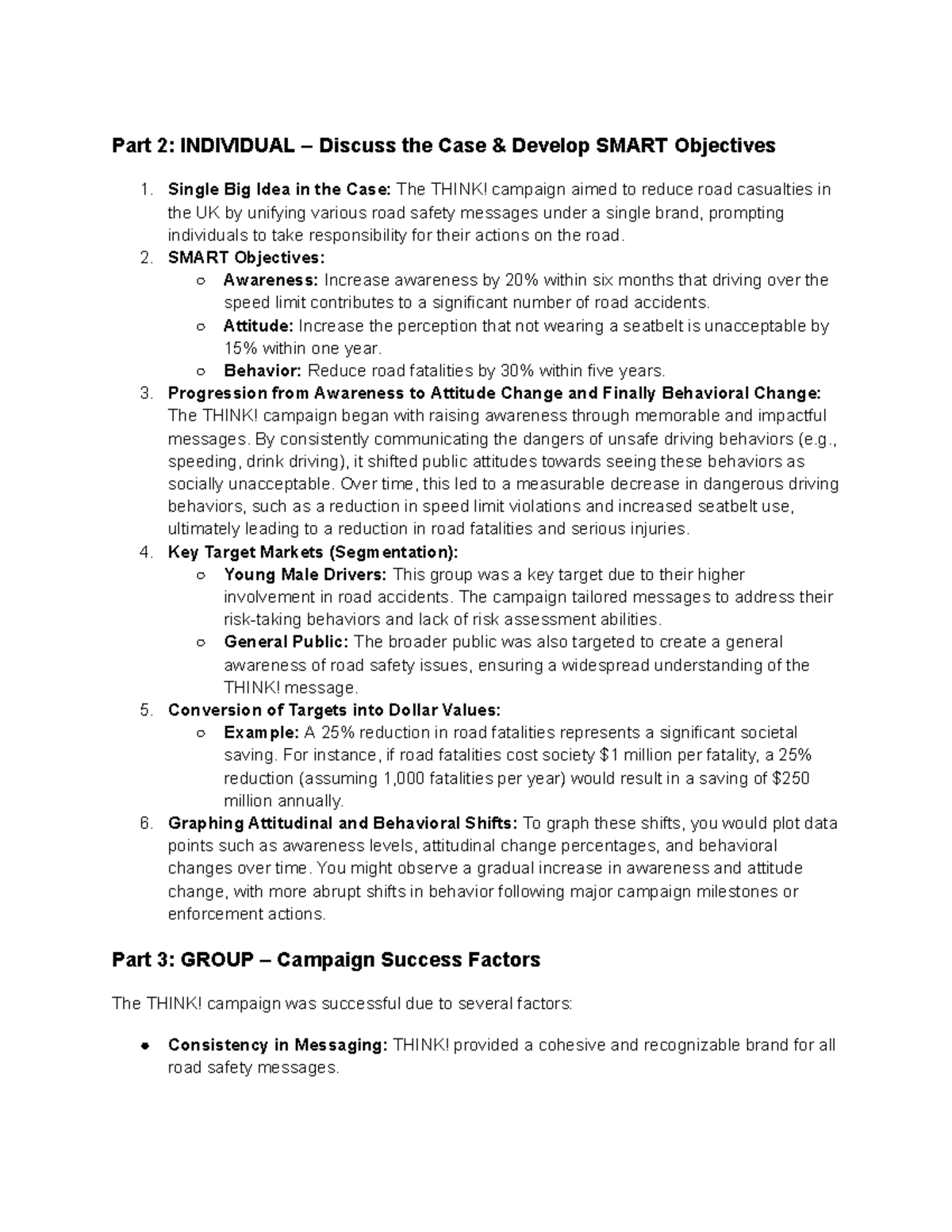 Tutorial 3 - Part 2: INDIVIDUAL – Discuss the Case & Develop SMART Objectives 1. Single Big Idea ...