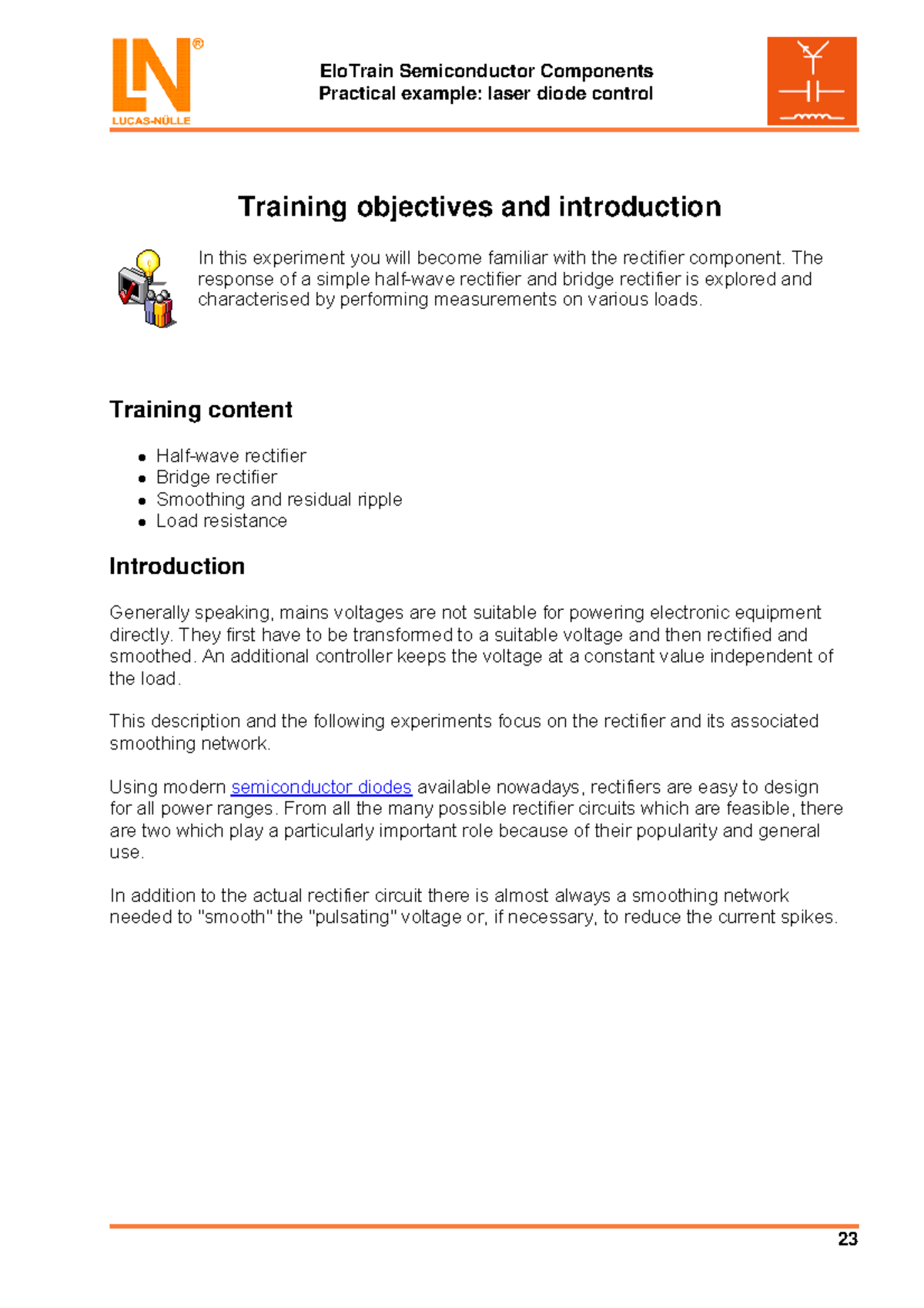 6 Half wave rectifier - Practical example: laser diode control Training ...