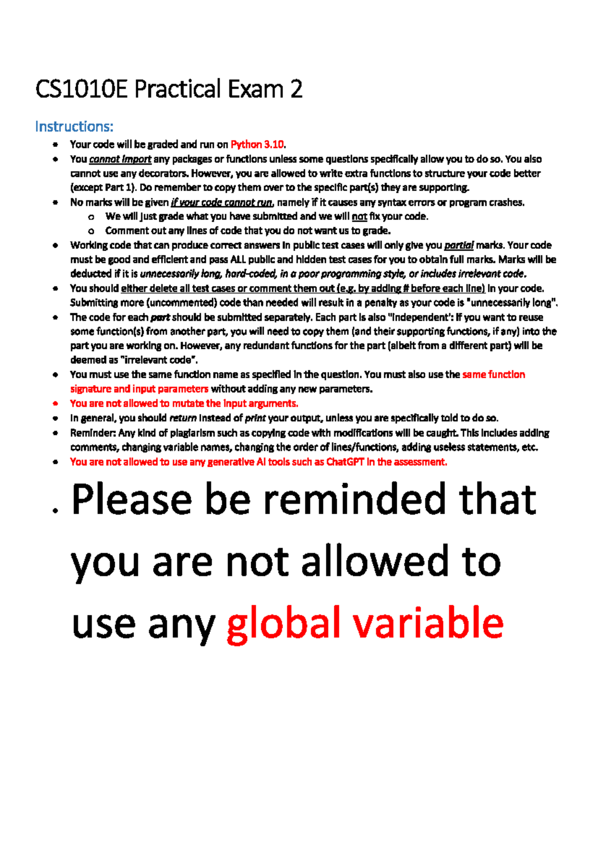 PE2_cs1010e_2023 - CS1010E Practical Exam 2 Instructions: Your code will be graded and run on ...