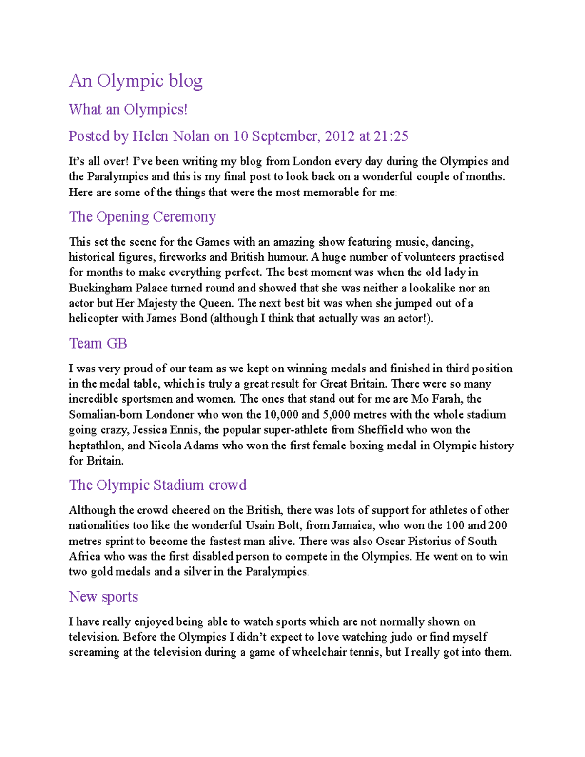 An Olympic blog - An Olympic blog What an Olympics! Posted by Helen ...