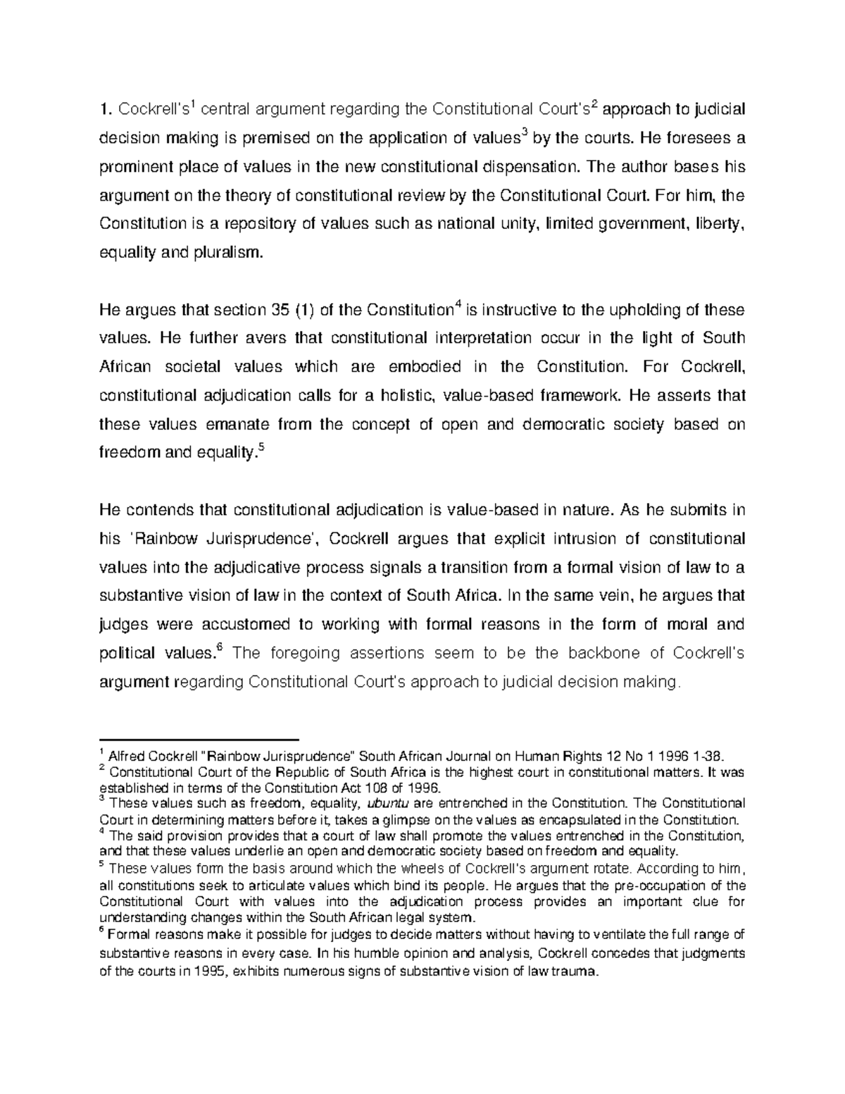 LJU 4801 Assign 2 Sample Answer - Cockrell’s 1 central argument ...