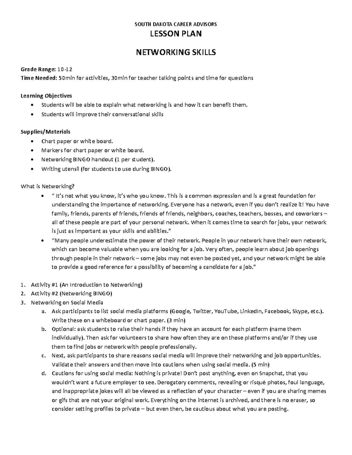 4-6 networking - Computer Networks - SOUTH DAKOTA CAREER ADVISORS ...