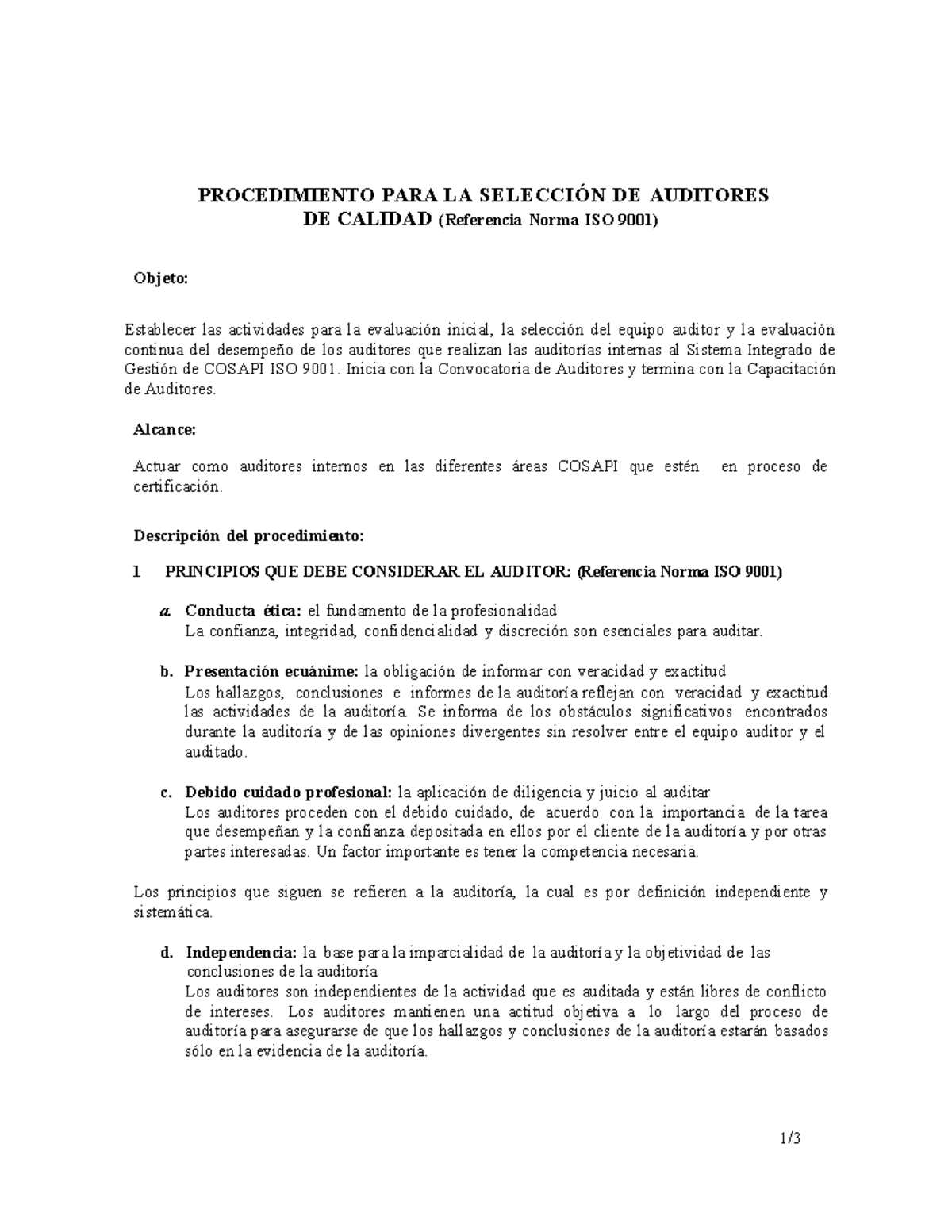 Procedimiento de Seleccion de Auditor - 1 / PROCEDIMIENTO PARA LA ...